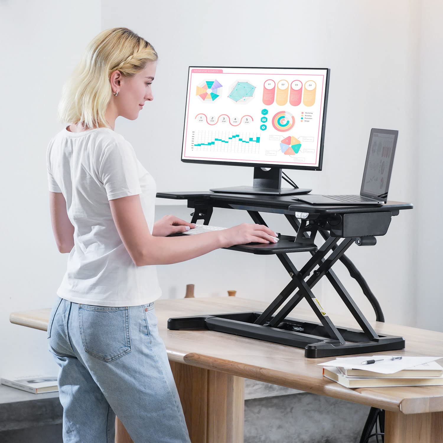 Height Adjustable Standing Desk Sit to Stand Converter Stand Up Desk T ...
